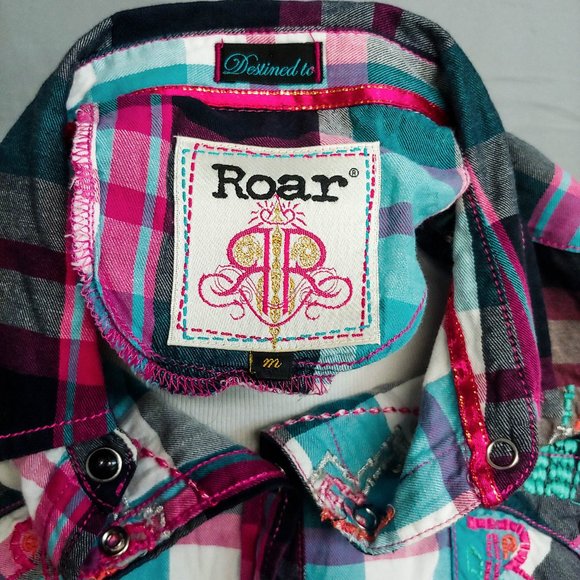 Roar | Tops | Roar Plaid Rhinestone Embellished Totem Button Up | Poshmark